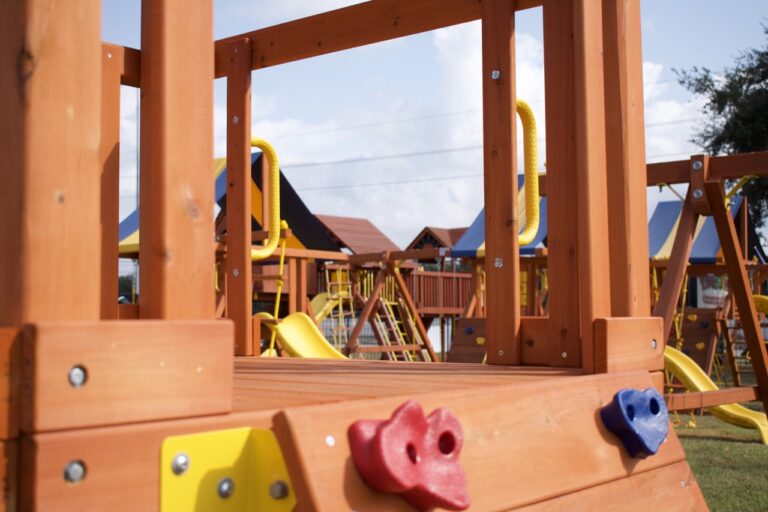 Toucan Fort Swing Set: Wooden Roof | Picnic Table | Wave Slide