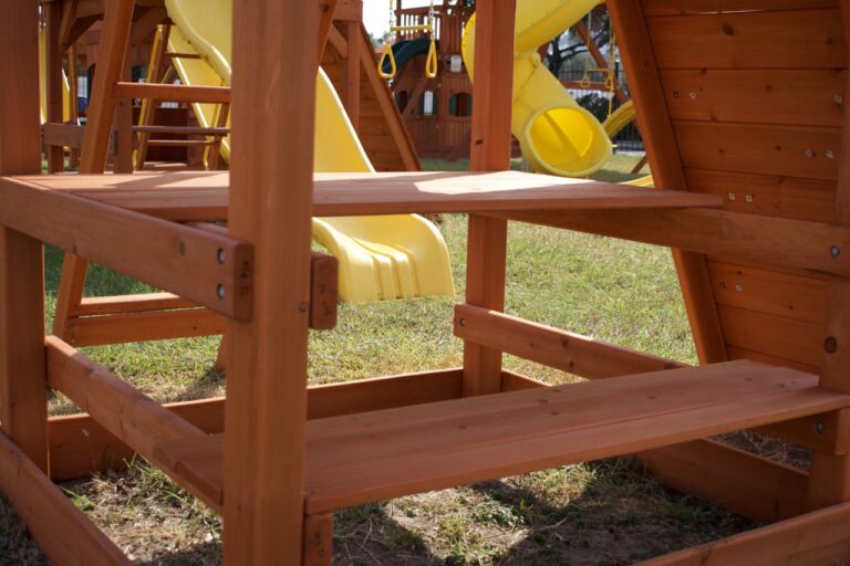Toucan Fort Swing Set: Wooden Roof | Picnic Table | Wave Slide