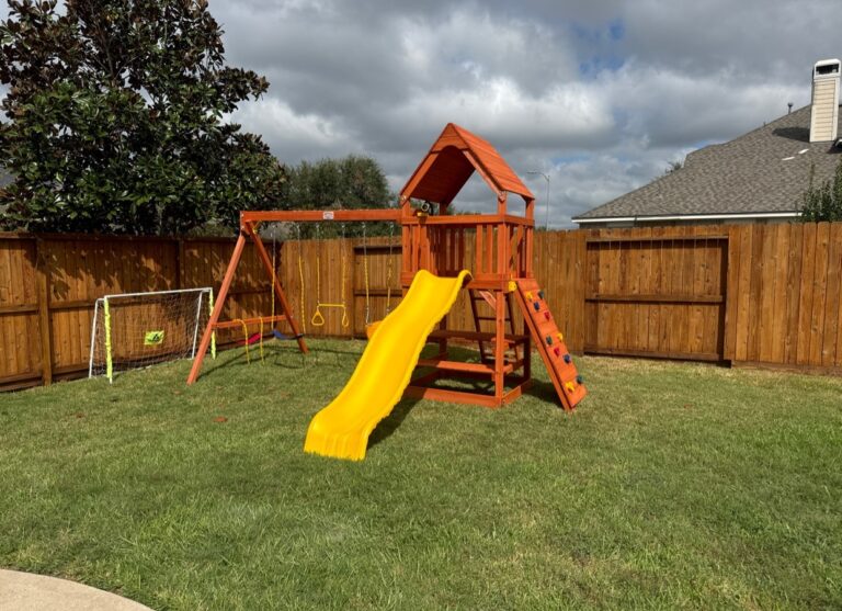 Toucan Fort Swing Set: Wooden Roof | Picnic Table | Wave Slide