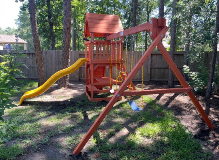 Toucan Fort Swing Set: Wooden Roof | Picnic Table | Wave Slide