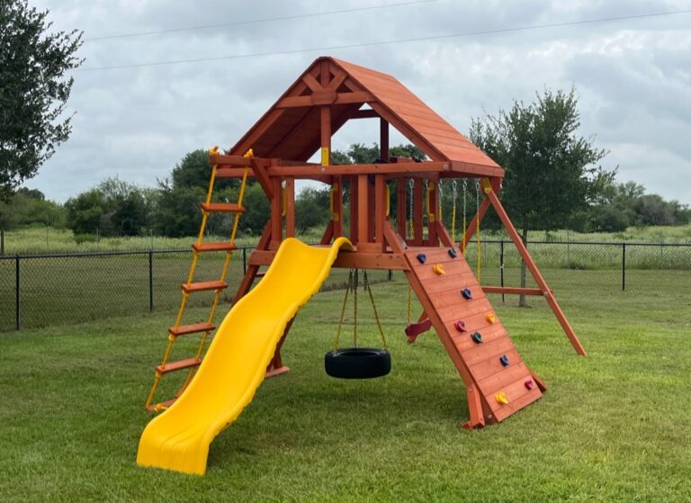 Toucan Playcenter: Wood Roof | Yellow Wave Slide